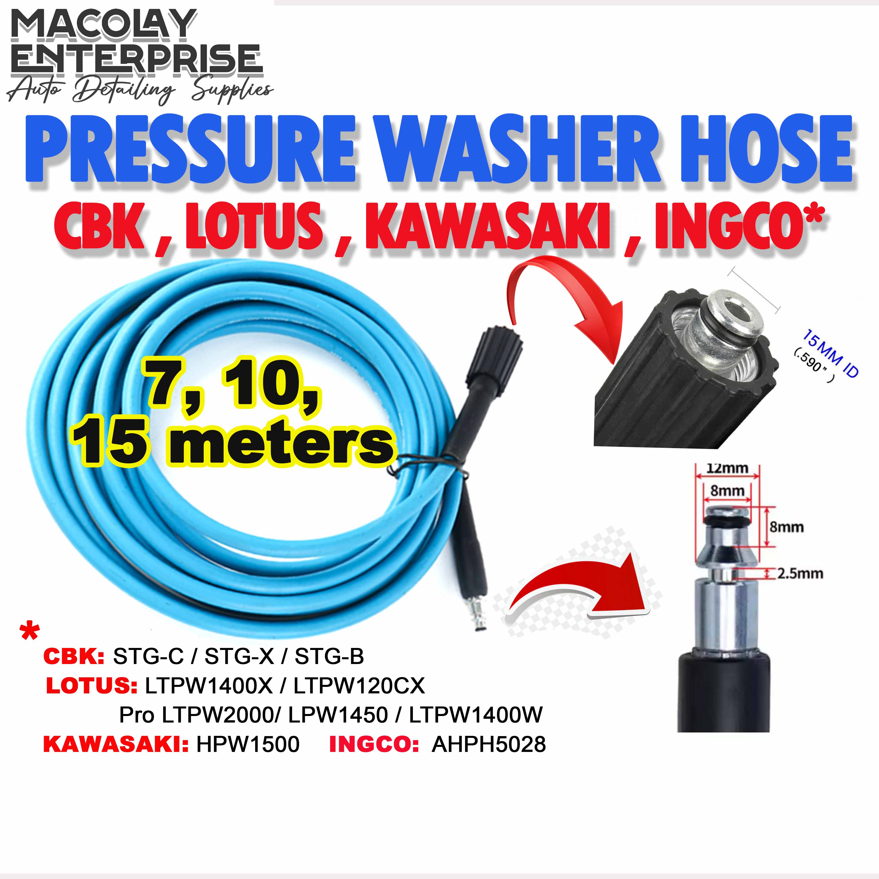 PA-022 Pressure Washer Hose replacement for CBK LOTUS INGCO KAWASAKI ...