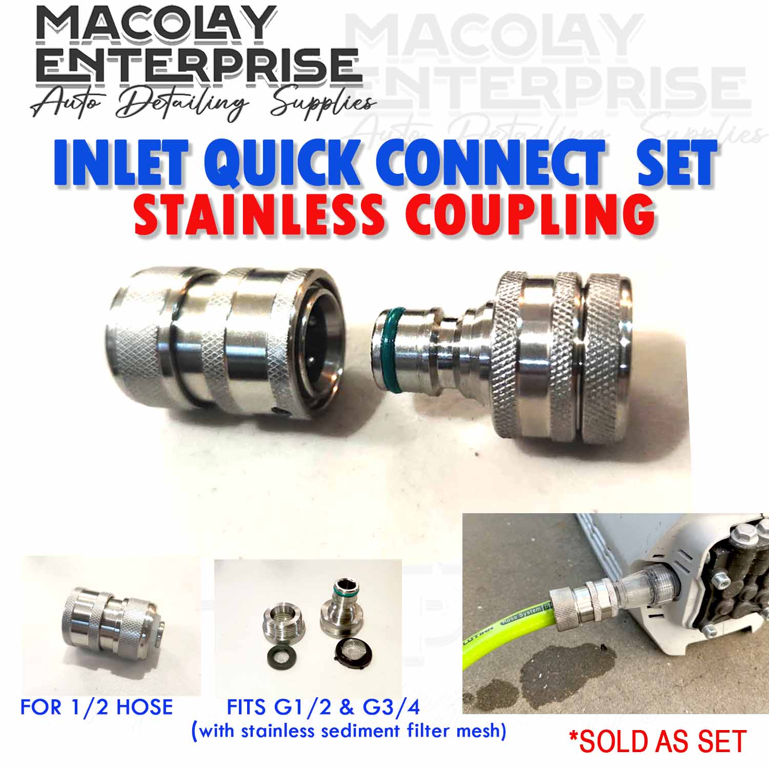 F52 Pressure Washer Inlet Quick Connect Set Stainless Fittings for 1/2 ...
